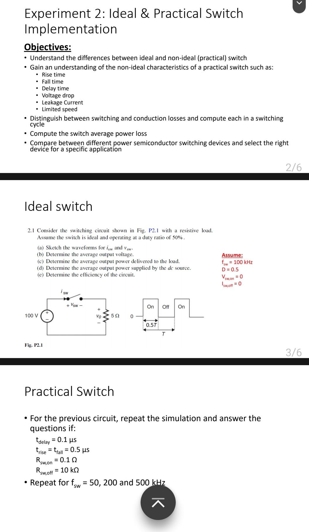 Solved Experiment 2: Ideal \& Practical Switch | Chegg.com