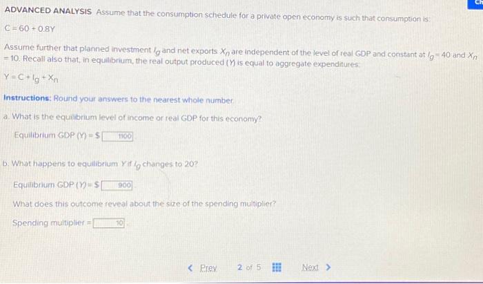Solved ADVANCED ANALYSIS Assume that the consumption | Chegg.com