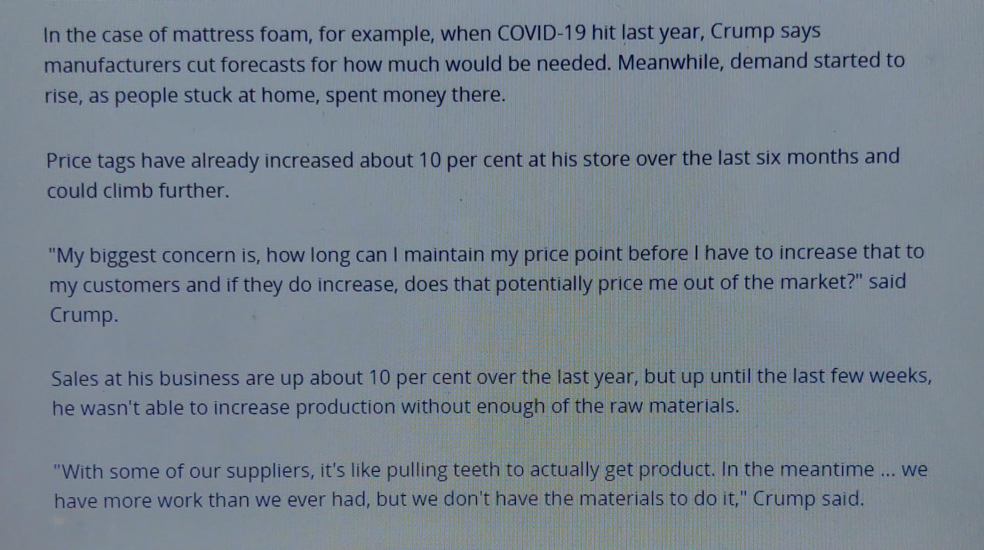 Solved As Colin Crump walks through the manufacturing room | Chegg.com