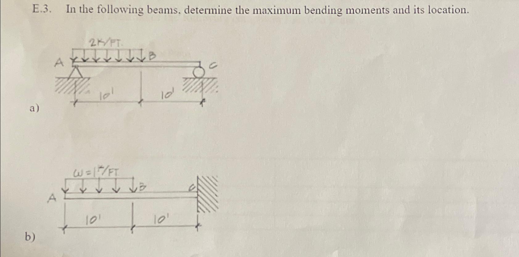 Solved E.3. ﻿In the following beams, determine the maximum | Chegg.com