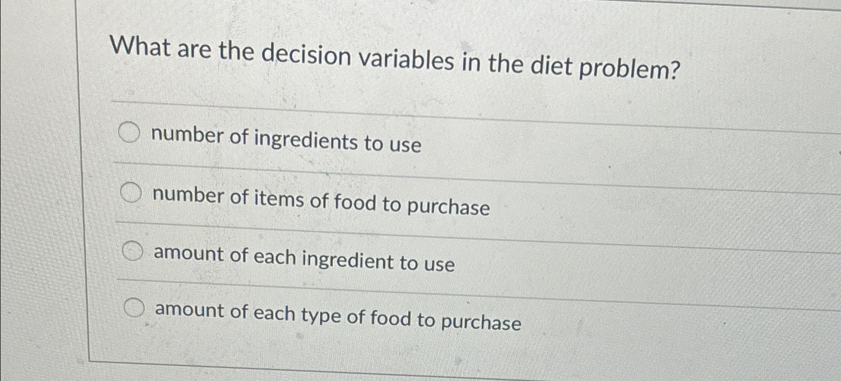 Solved What are the decision variables in the diet | Chegg.com