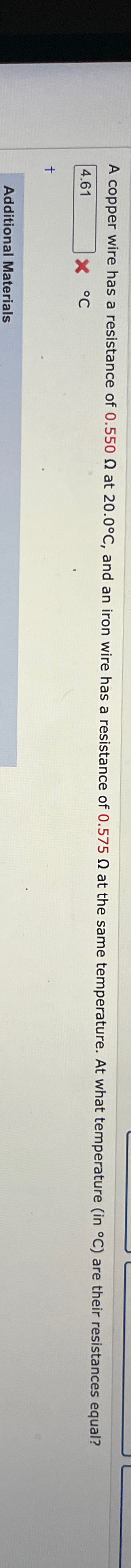 Solved A copper wire has a resistance of 0.550Ω ﻿at 20.0°C, | Chegg.com