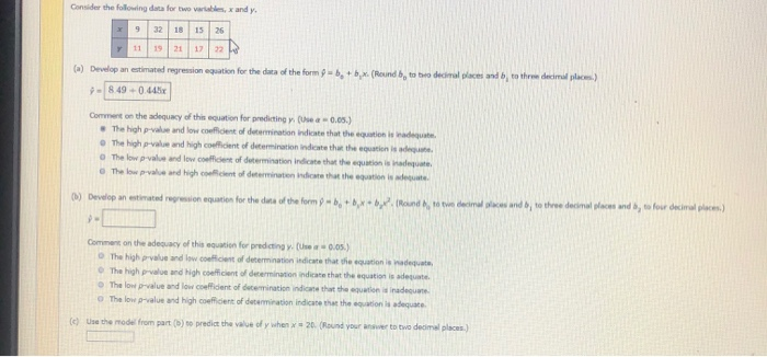 Solved Consider the following data for two variables x and | Chegg.com