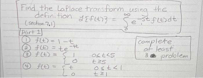Solved Find the Laplace transform using the definition | Chegg.com