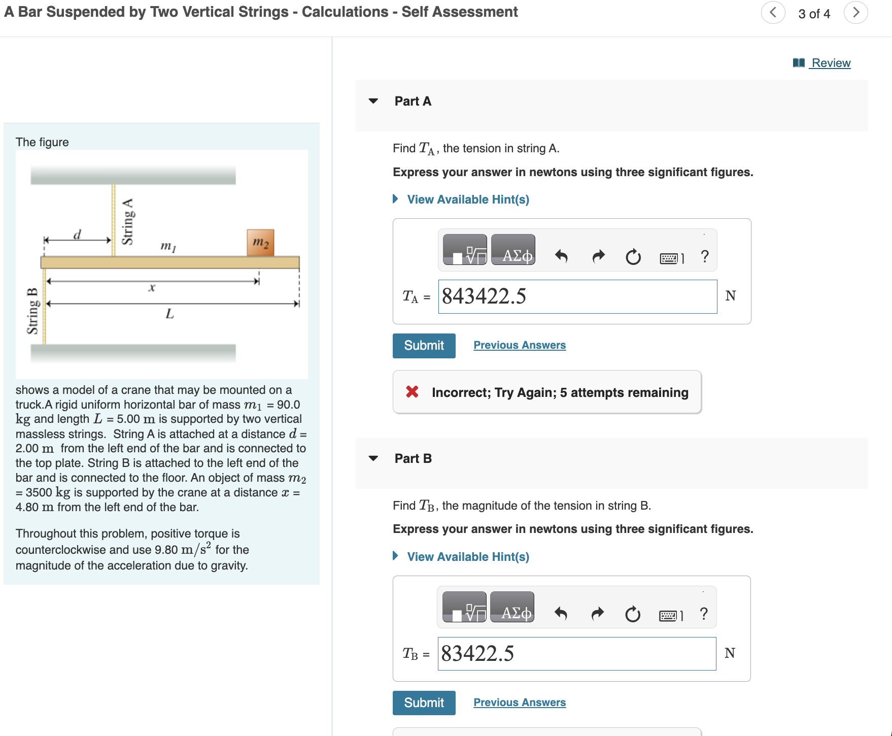 Solved Part AFind TA, ﻿the tension in string A.Express your | Chegg.com