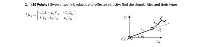 Solved 2. (30 Points) Given a two-link robot's end-effector | Chegg.com