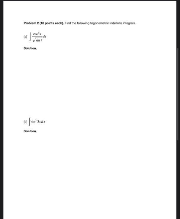 Solved Problem 2 (10 points each). Find the following | Chegg.com