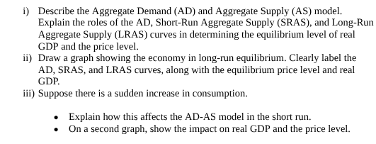Solved i) ﻿Describe the Aggregate Demand (AD) ﻿and Aggregate | Chegg.com