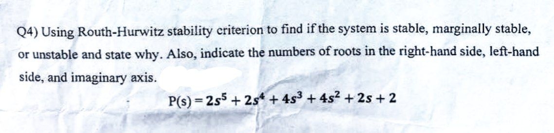 Solved Q4) ﻿Using Routh-Hurwitz stability criterion to find | Chegg.com