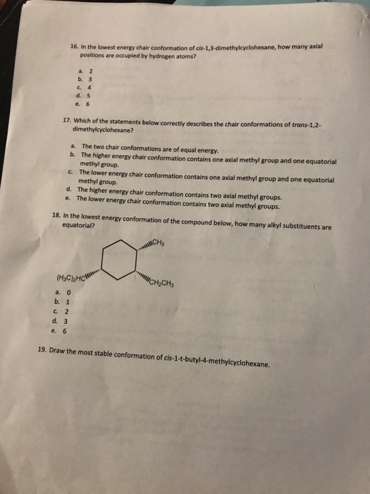 Solved 16. In the lowest energy chair conformation of | Chegg.com