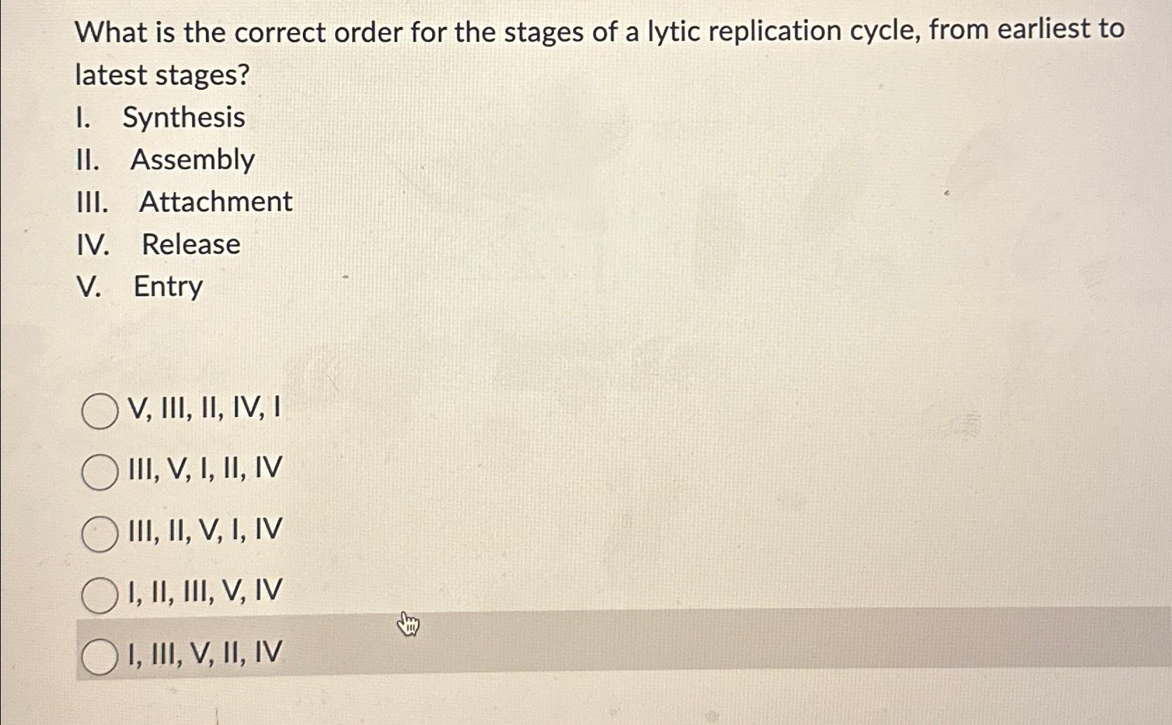 Solved What is the correct order for the stages of a lytic | Chegg.com