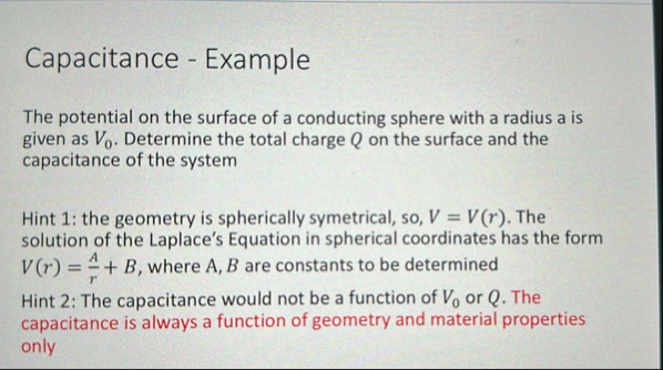 Solved Capacitance - ﻿ExampleThe potential on the surface of | Chegg.com