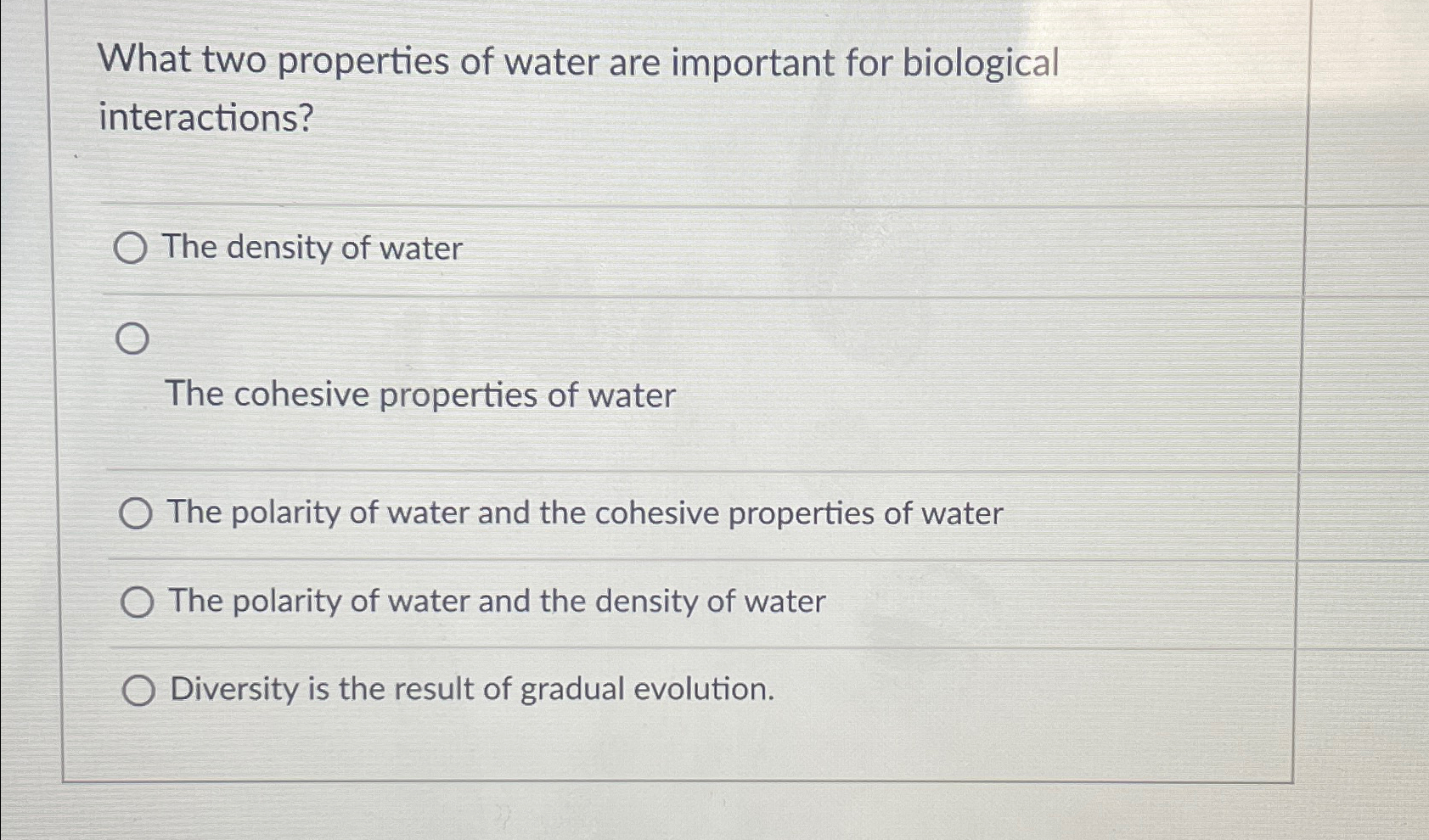 Solved What two properties of water are important for | Chegg.com