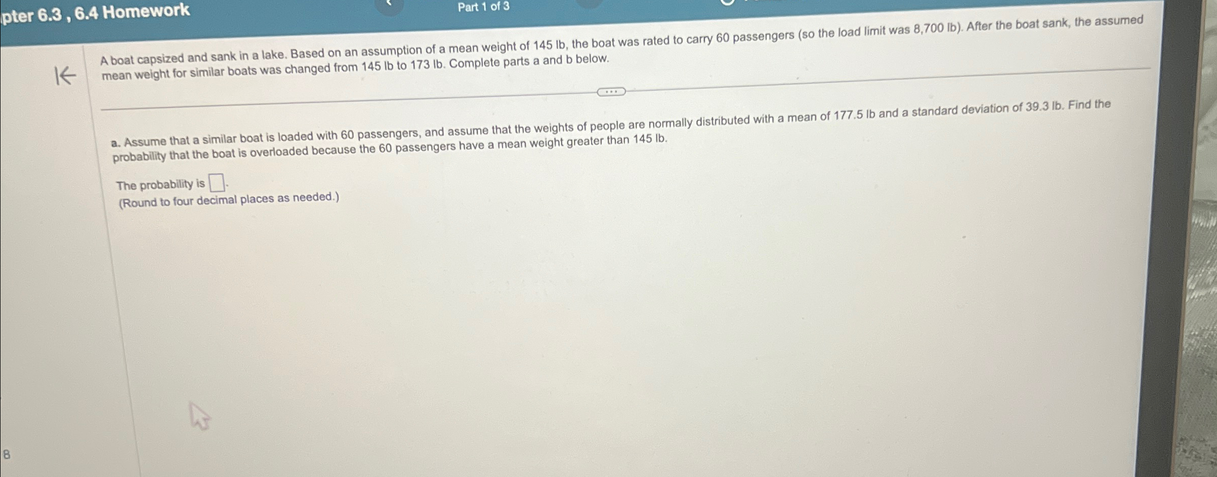 Solved pter 6.3, 6.4 ﻿HomeworkPart 1 ﻿of 3A boat capsized | Chegg.com