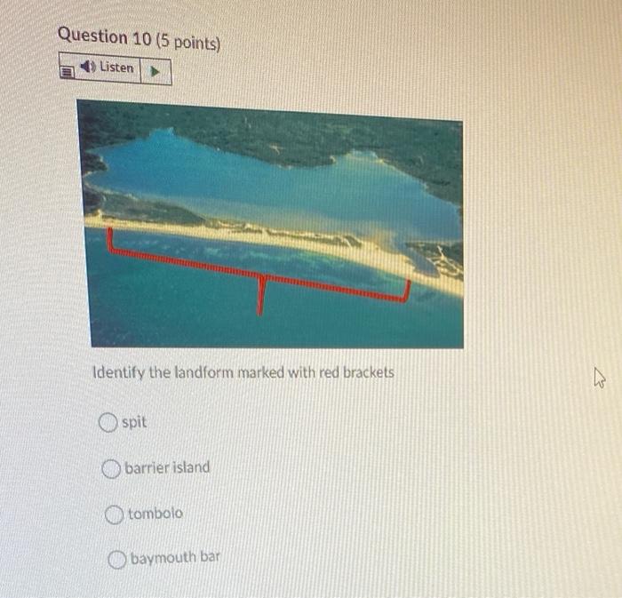 Solved Question 10 (5 points) Listen Identify the landform | Chegg.com Solved Question 10 (5 points) Listen Identify the landform | Chegg.com