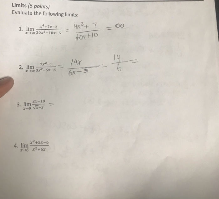 Solved Limits (5 points) Evaluate the following limits: 1. | Chegg.com Solved Limits (5 points) Evaluate the following limits: 1. | Chegg.com