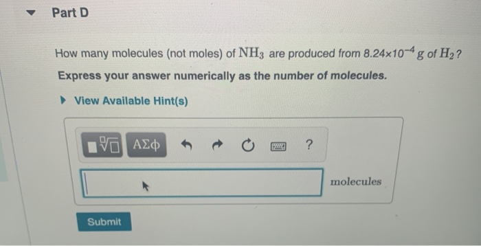 Solved How many molecules (not moles) of NH3 are produced | Chegg.com