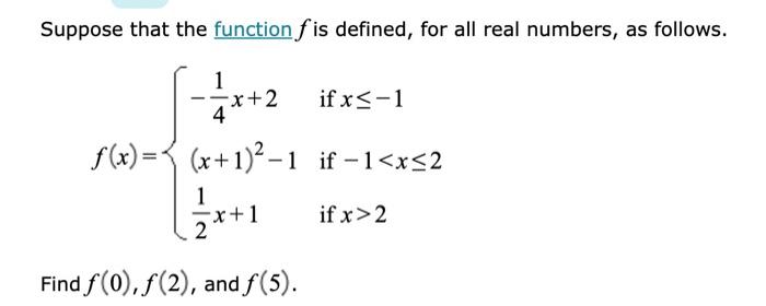 Solved Suppose that the function f is defined, for all real | Chegg.com
