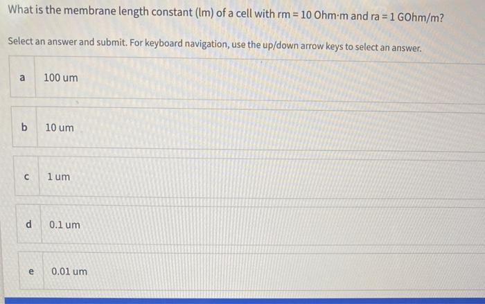 Solved What is the membrane length constant (lm) of a cell | Chegg.com