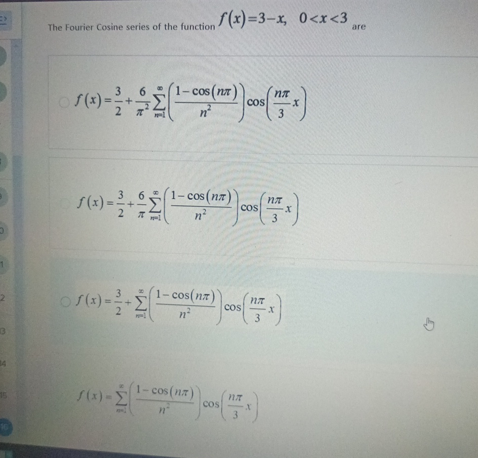 Solved The Fourier cosine series of the function | Chegg.com