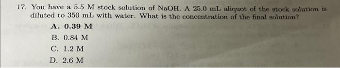 Solved 16. You have 1250 mL of a 0.15M solution of NaCl. You | Chegg.com