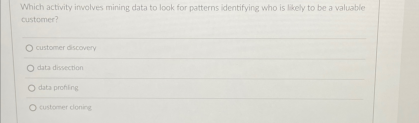 Solved Which activity involves mining data to look for | Chegg.com