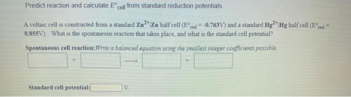 Solved Predict reaction and calculate E cell from standard | Chegg.com