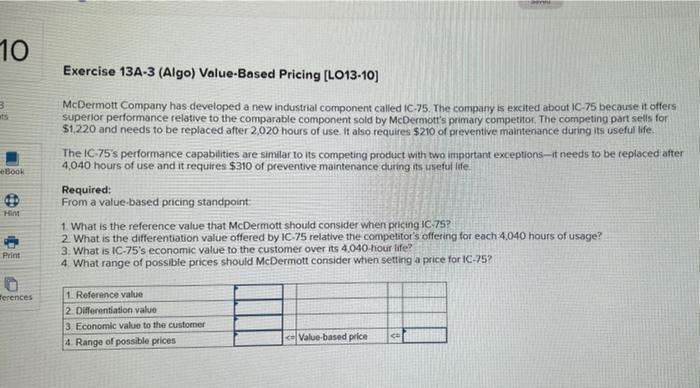Solved 10 Exercise 13A-3 (Algo) Value-Based Pricing | Chegg.com
