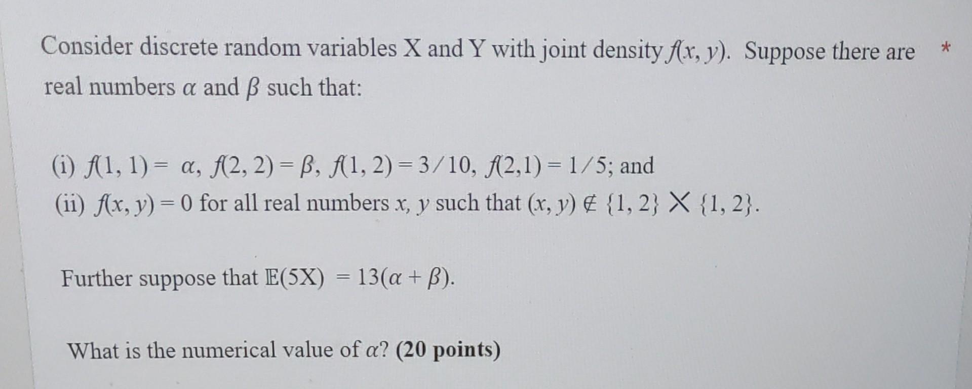 Solved Consider discrete random variables X and Y with joint | Chegg.com