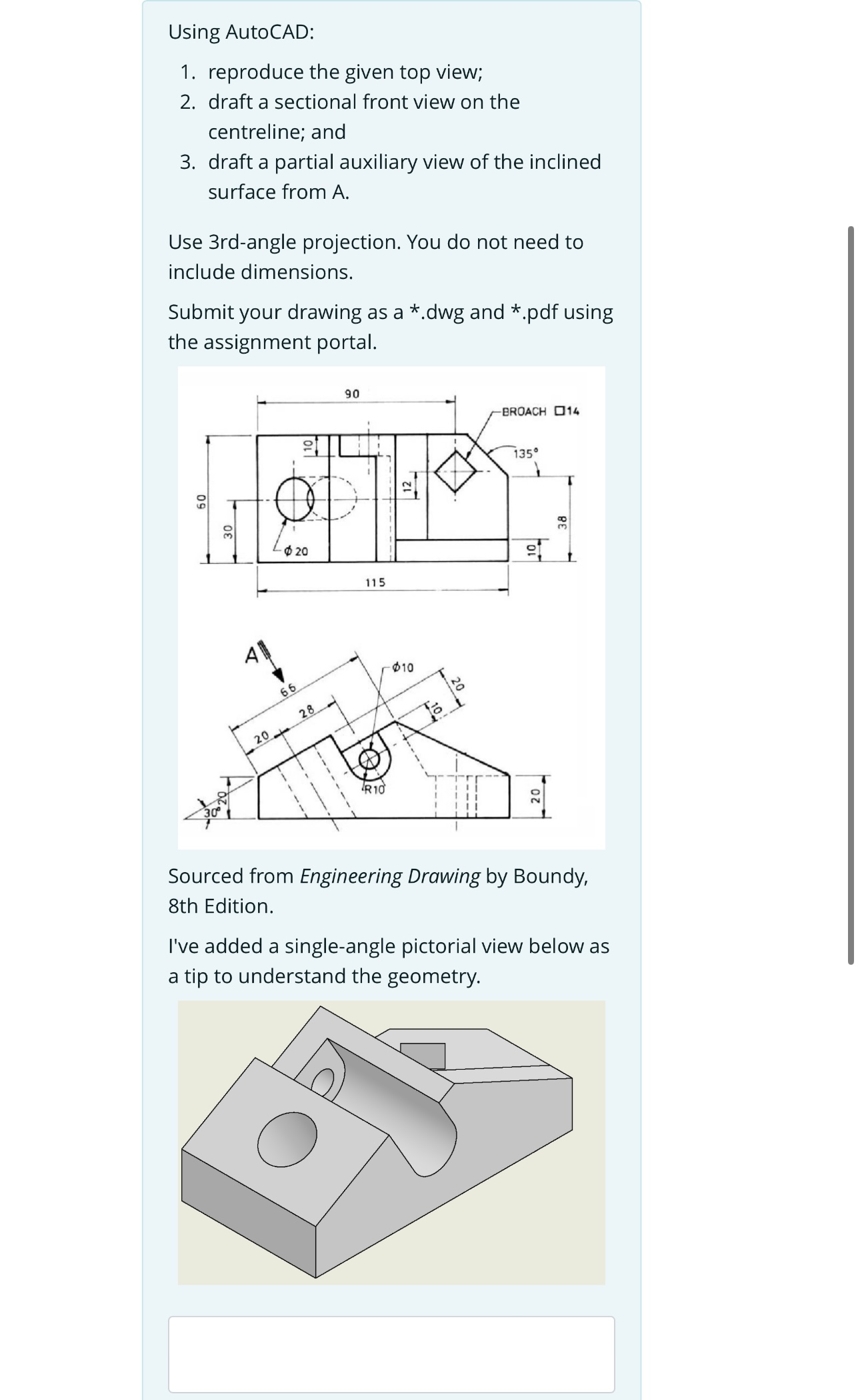 Solved Using AutoCAD:reproduce the given top view;draft a | Chegg.com