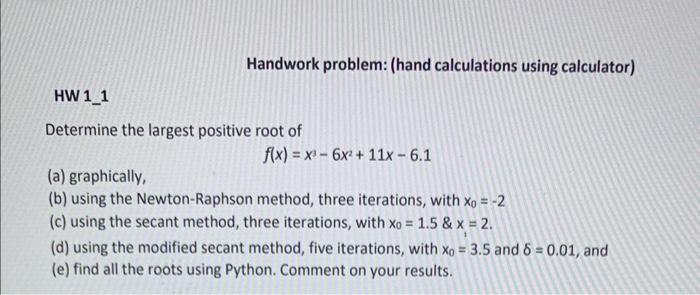 Solved Handwork problem: (hand calculations using | Chegg.com