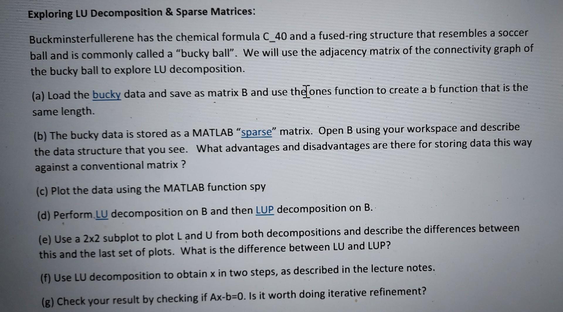 Solved Exploring LU Decomposition \& Sparse Matrices: | Chegg.com