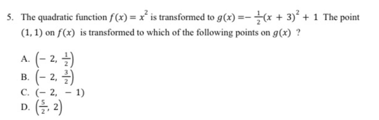 Solved The quadratic function f(x)=x2 ﻿is transformed to | Chegg.com