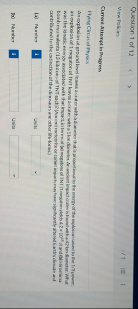 Solved Question 1 ﻿of 12View PoliciesCurrent Attempt in | Chegg.com