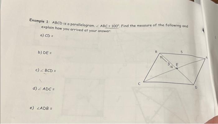 Solved Example 1: ABCD is a parallelogram. ∠ABC=100∘. Find | Chegg.com