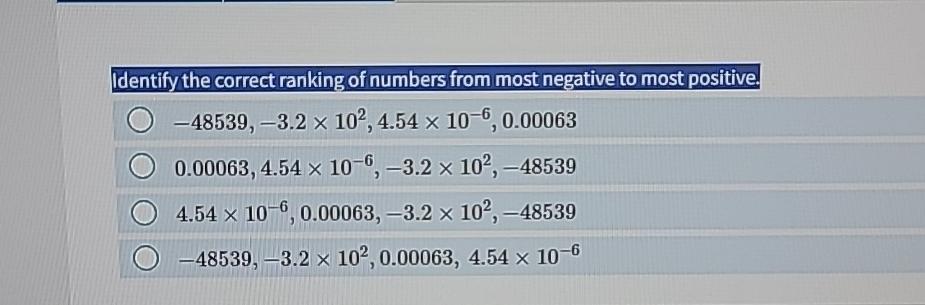Solved Identify the correct ranking of numbers from most | Chegg.com