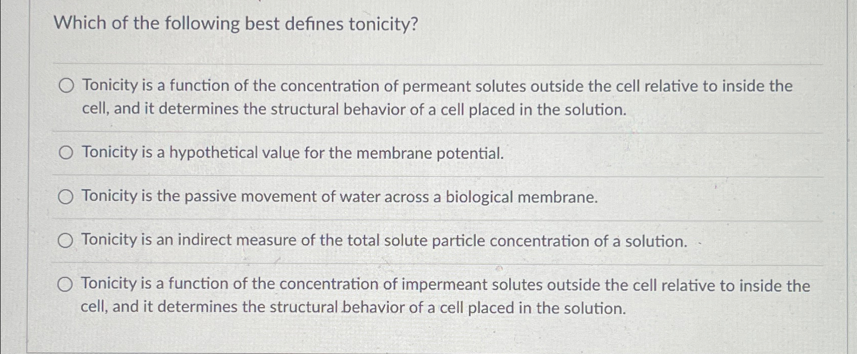 Solved Which of the following best defines tonicity?Tonicity | Chegg.com