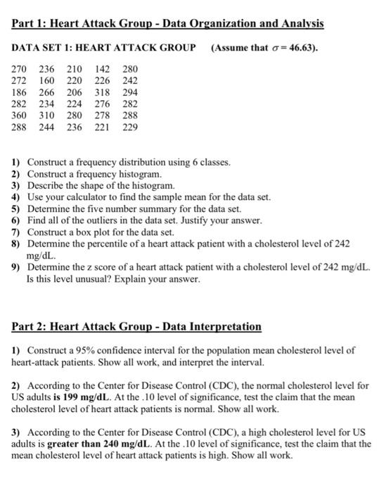 Solved Part 2: Heart Attack Group - Data Interpretation 1) | Chegg.com