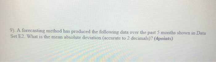 Solved 9). A forecasting method has produced the following | Chegg.com