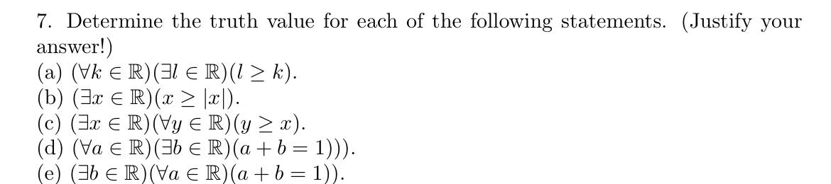 Solved Determine the truth value for each of the following | Chegg.com