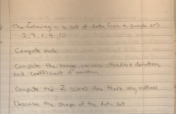 Solved The following is a set of data from a sample n=5 | Chegg.com