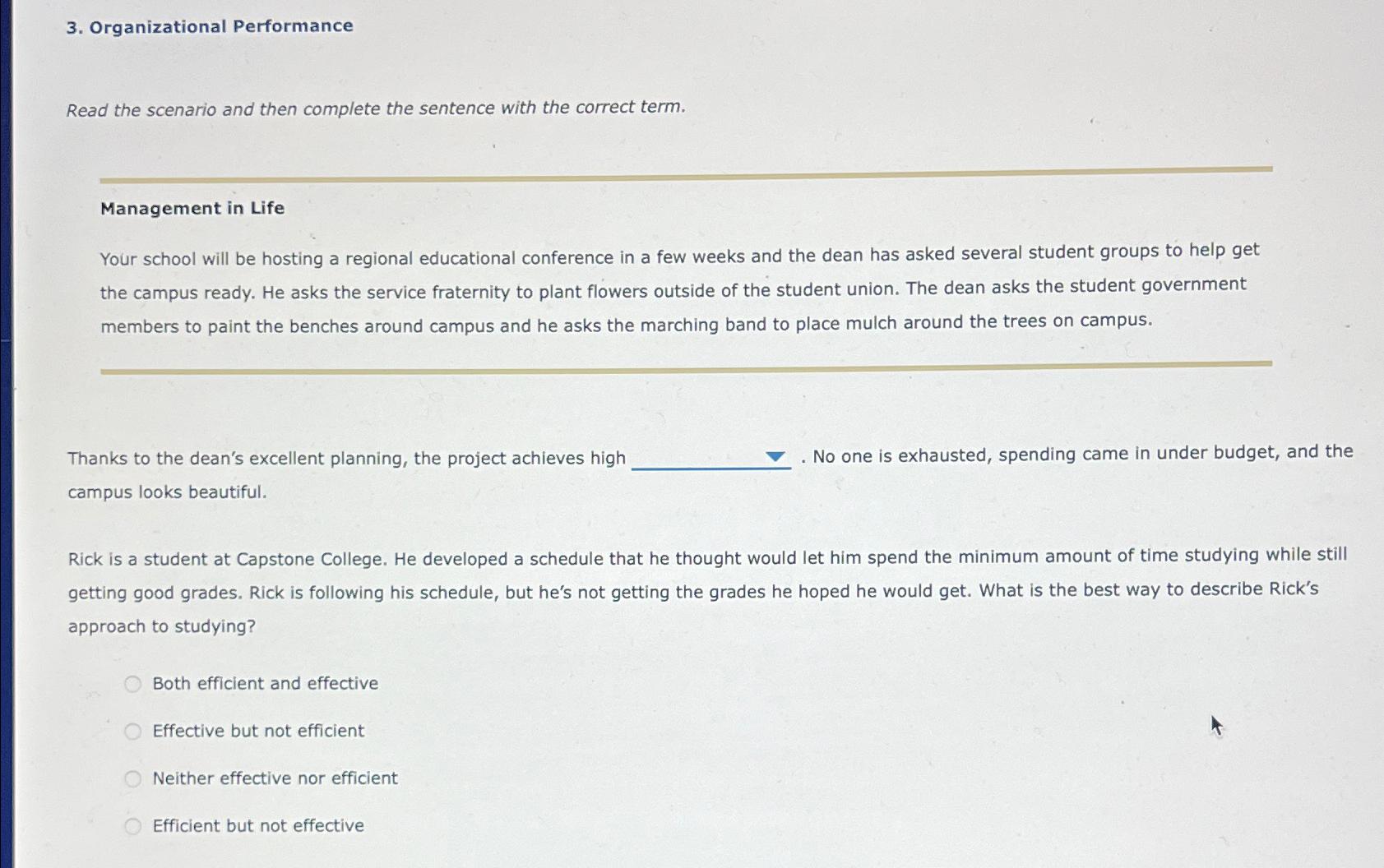Solved Organizational PerformanceRead the scenario and then | Chegg.com