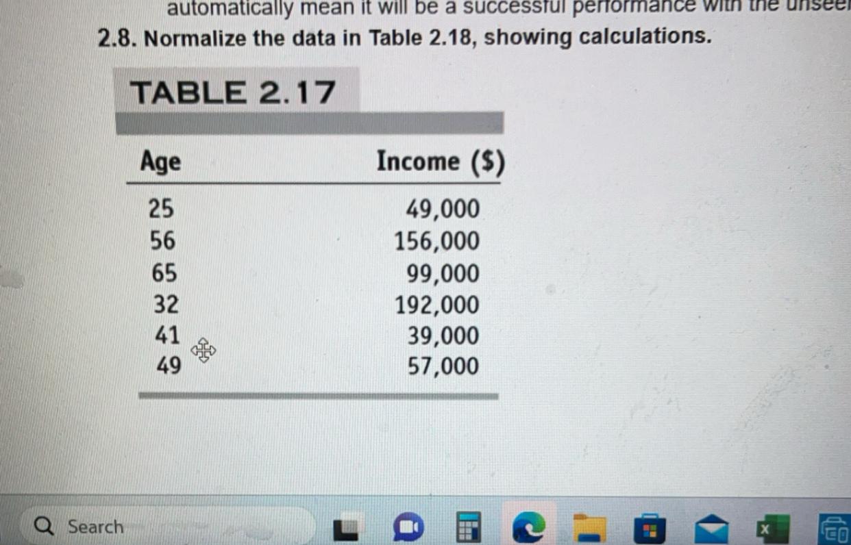 2.8. ﻿Normalize the data in Table 2.18 , ﻿showing | Chegg.com