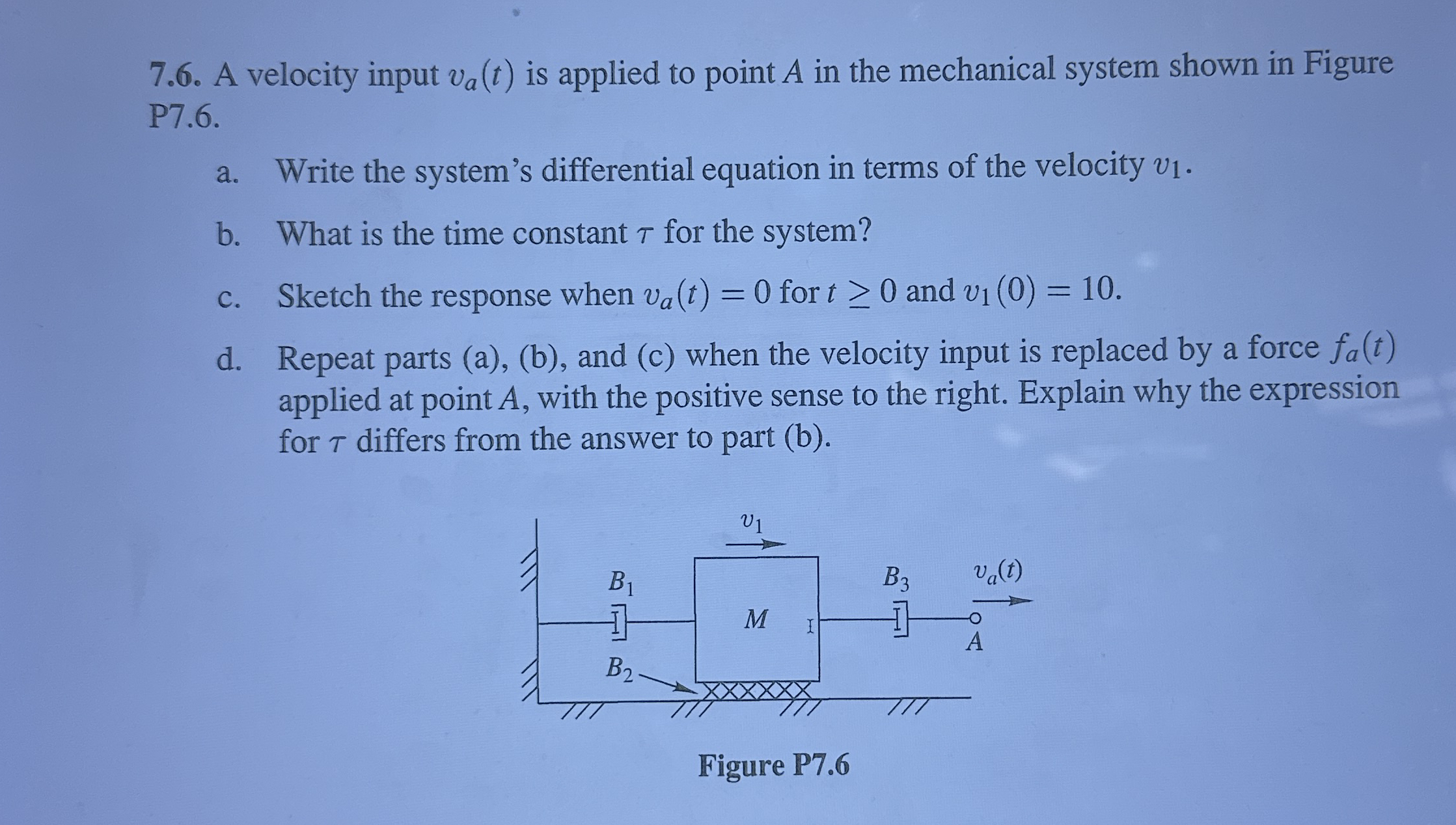 Solved 7.6. ﻿A velocity input va(t) ﻿is applied to point A | Chegg.com