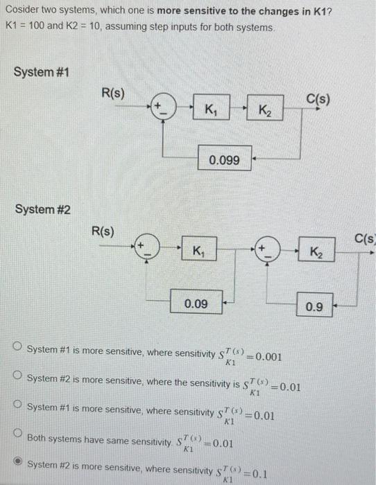 Solved Cosider two systems, which one is more sensitive to | Chegg.com