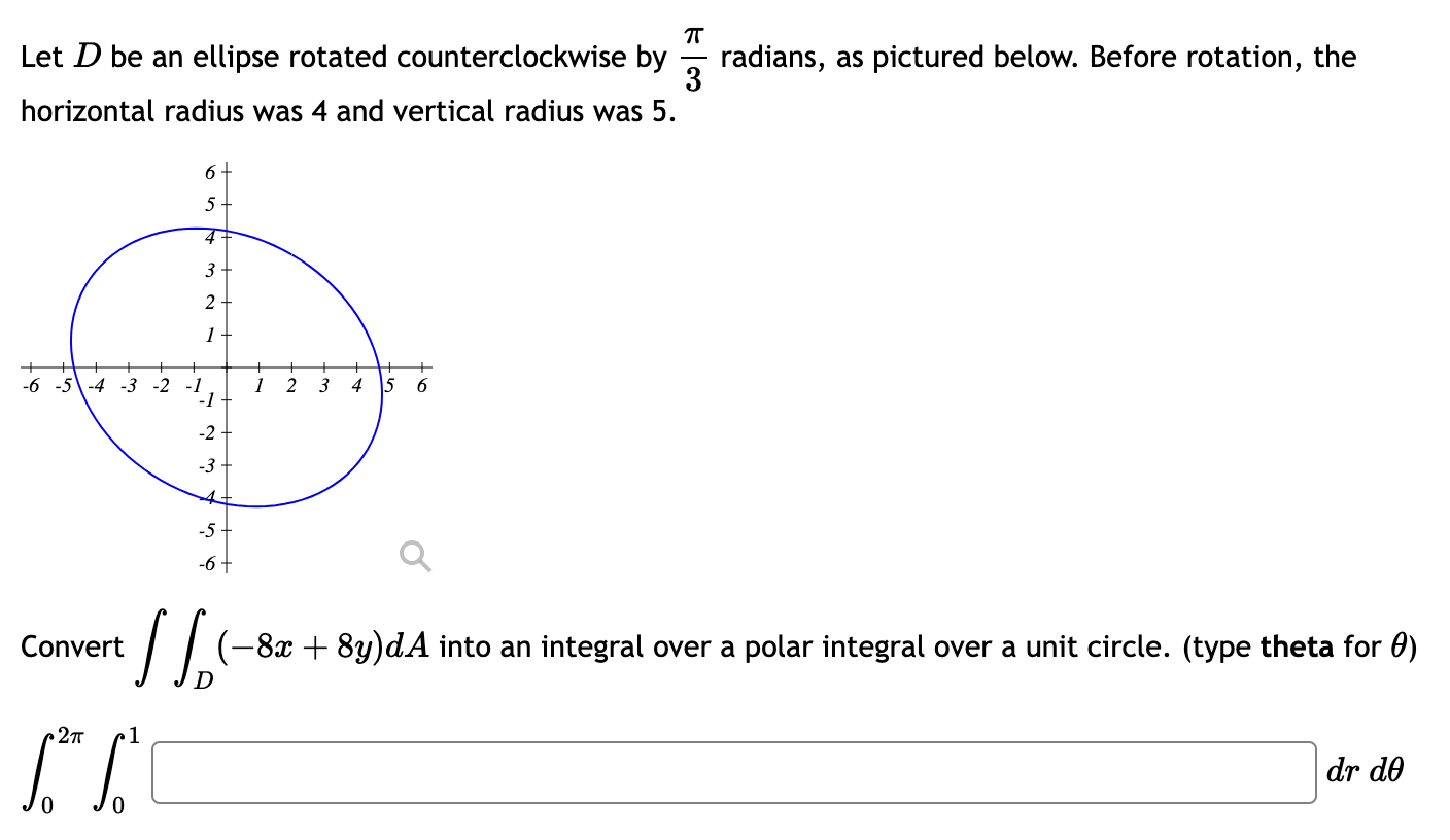 Solved Let D ﻿be an ellipse rotated counterclockwise by π3 | Chegg.com