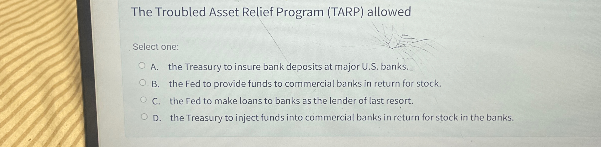 Solved The Troubled Asset Relief Program (TARP) | Chegg.com