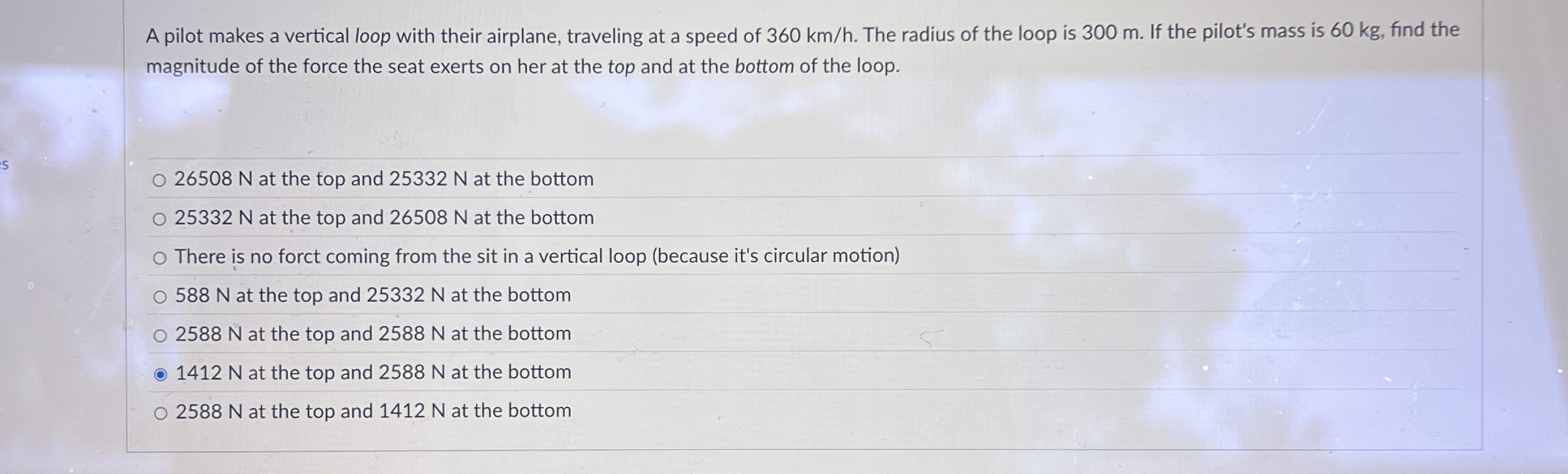 Solved A pilot makes a vertical loop with their airplane, | Chegg.com