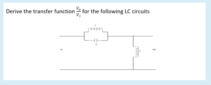 Derive the transfer function VoVi ﻿for the following | Chegg.com
