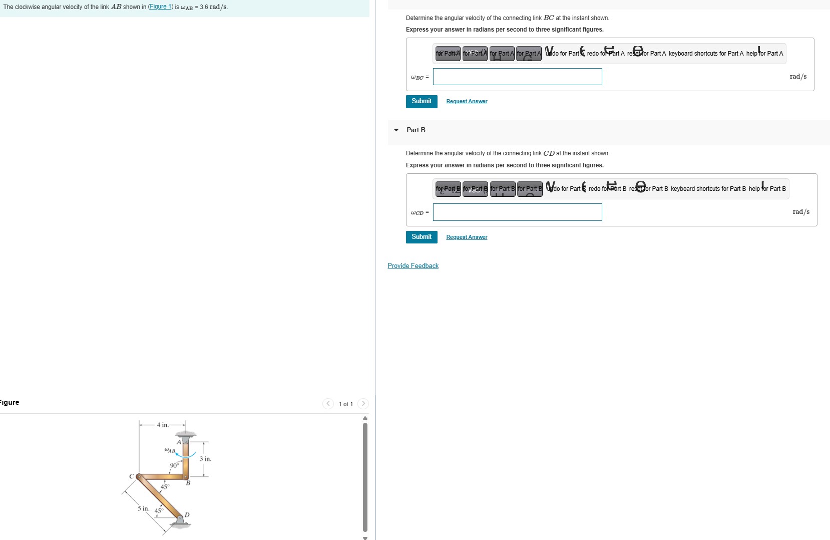 Solved The clockwise angular velocity of ﻿the link AB ﻿shown | Chegg.com
